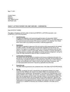 Legal Templates – Letter of Intent for Joint Venture – International ...