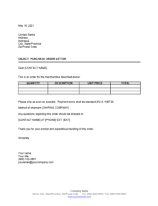 Business Templates – Purchase Order Letter – International Trade Council